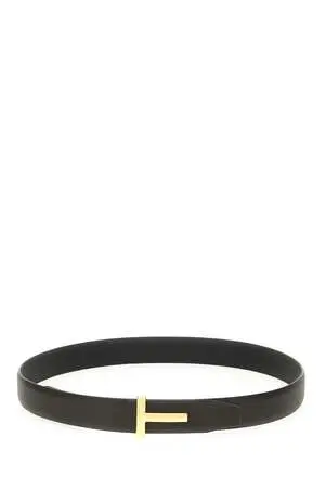 TOM FORD Leather Belt With Gold Tone "t" Buckle - Multicolor