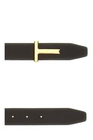 TOM FORD Leather Belt With Gold Tone "t" Buckle