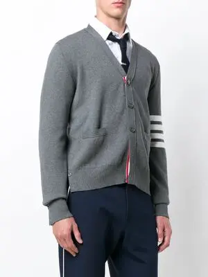 Thom Browne 4-bar V-neck Cotton Cardigan