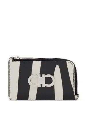 FERRAGAMO Zebra-print Cardholder With Zip - Black