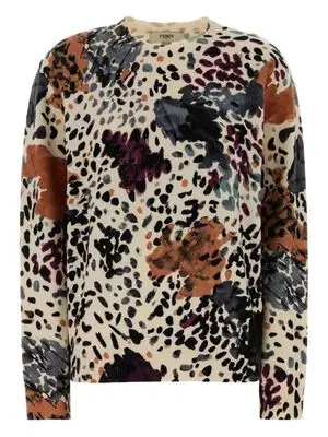 Fendi Wool And Cashmere Pullover With Falena Print - White