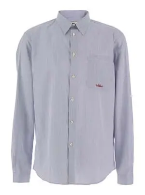 Valentino Garavani Light Blue Shirt With Classic Collar And All-over Striped Motif In Cotton - Multicolor