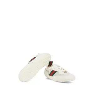 Gucci Lace-up Trainers With Stripe Detail - Cream