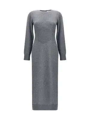 Givenchy Long Sleeve Cashmere Knit Dress With Deep Back Neckline - Gray