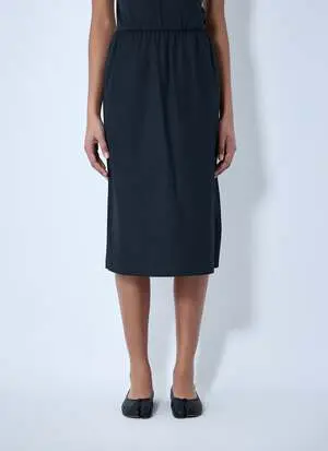 RIER Elasticated Waist Midi Skirt In Popeline - Black