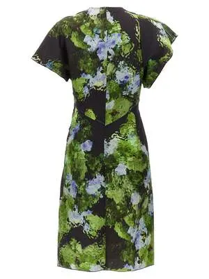 Victoria Beckham Floral Print Mini Dress With Cape Sleeves - Multicolor