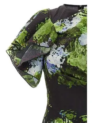 Victoria Beckham Floral Print Mini Dress With Cape Sleeves - Multicolor