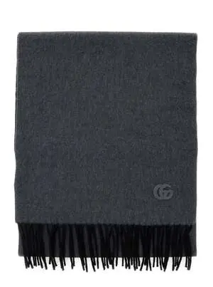 Gucci Gray Cashmere Scarf With Gg Patch On The Front And Frayed Hem For - Multicolor