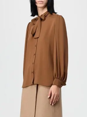 Max Mara Silk Shirt With Pussy Bow Detail - Brown