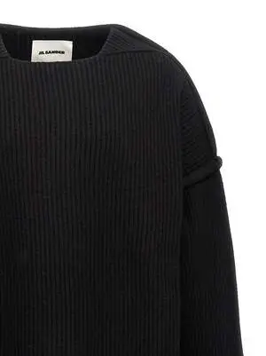 JIL SANDER Ribbed Wool Sweater With Geometric Neckline