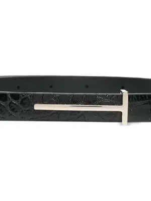 TOM FORD Shiny Stamped Crocodile Leather Slim T Belt