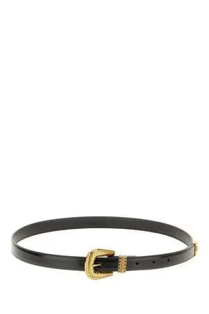 Valentino Garavani Black Leather Belt With Gold Tone Embellishments - Multicolor
