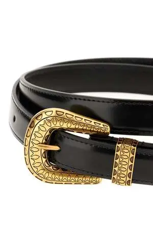 Valentino Garavani Black Leather Belt With Gold Tone Embellishments