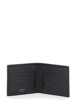 Givenchy Bi-fold Wallet With Logo Lettering On The Front In Black Pebbled Leather For - Multicolor