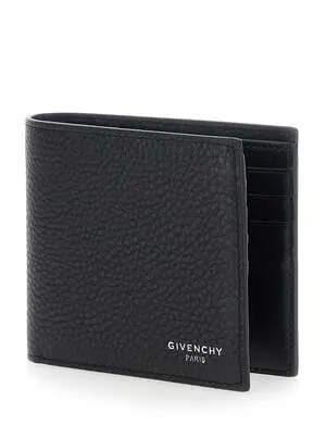 Givenchy Bi-fold Wallet With Logo Lettering On The Front In Black Pebbled Leather For - Multicolor
