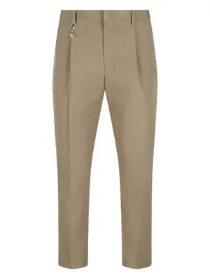 Prada Pleated Cotton Trousers With Charm - Multicolor