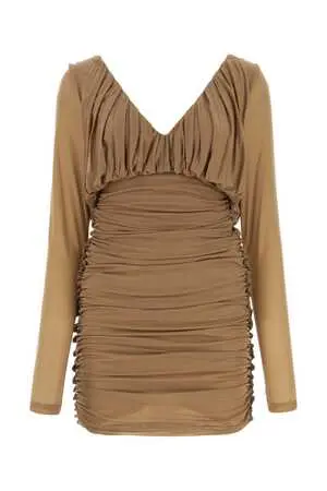 Saint Laurent Ruched Jersey Mini Dress - Brown