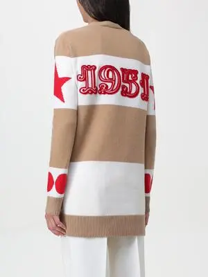 Max Mara Camel, White, And Red Star Embellished Wool Cardigan