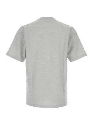 Saint Laurent Crew Neck T-shirt With Cassandre Embroidery In Grey Cotton For - Gray