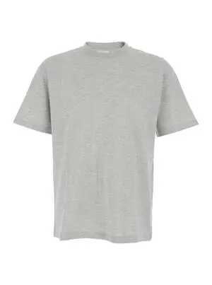 SAINT LAURENT Saint Laurent Men Crew Neck T-Shirt With Cassandre Embroidery In Grey Cotton For Men