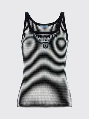 Prada Striped Ribbed Tank Top With Logo Detail