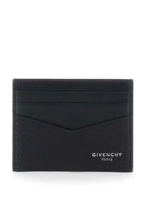 Givenchy Black Card Holder With V Detail And Lettering Logo On Front In Leather For - Multicolor
