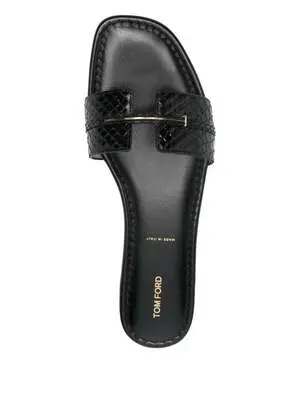 TOM FORD Python-effect Leather Flat Slides
