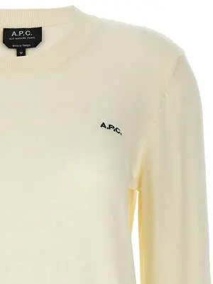 A.p.c. Victoria Crew Neck Sweater With Contrast Logo Embroidery - Cream