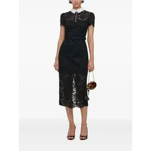 SELF-PORTRAIT Cotton Blend Dress With Ruffle Hem And Bow Detail