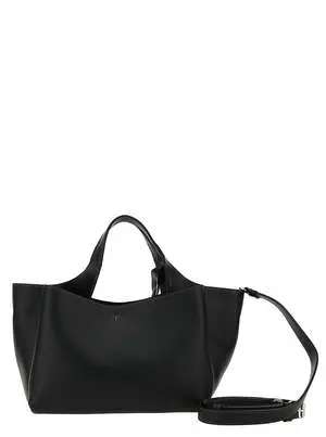 TOD'S Black Leather Handbag With Embossed Logo And T Timeless Pendant