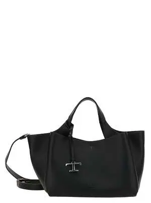 TOD'S TOD'S Black Leather Handbag With Embossed Logo And T Timeless Pendant Multicolor