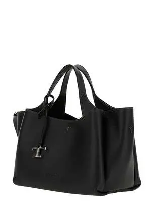 TOD'S Black Leather Handbag With Embossed Logo And T Timeless Pendant - Multicolor
