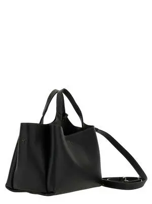 TOD'S Black Leather Handbag With Embossed Logo And T Timeless Pendant - Multicolor