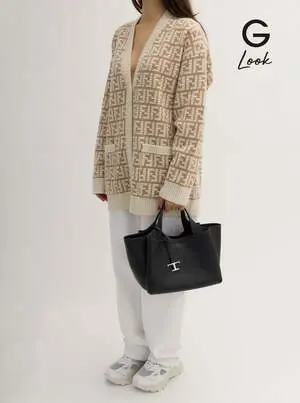 TOD'S Black Leather Handbag With Embossed Logo And T Timeless Pendant - Multicolor