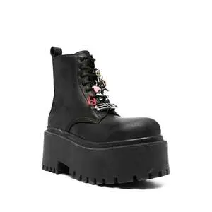 Balenciaga Leather Charm Detail Platform Lace-up Boots