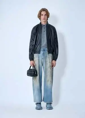 Acne Studios High Collar Leather Zip-up Jacket - Black