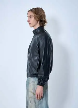 Acne Studios High Collar Leather Zip-up Jacket - Black