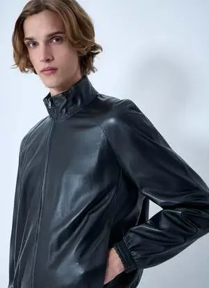 Acne Studios High Collar Leather Zip-up Jacket - Black