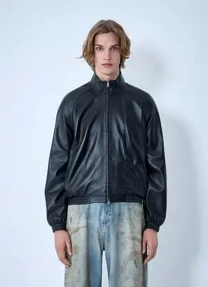 Acne Studios High Collar Leather Zip-up Jacket - Black