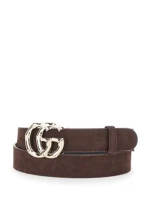 Gucci Suede Leather Belt With Gg Buckle Closure - Brown