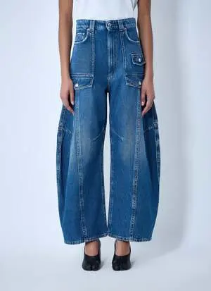 Sportmax High-rise Wide-leg Denim Cargo Trousers - Blue
