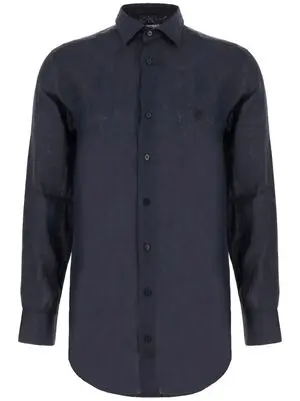 Etro Linen Shirt With Pegaso Embroidery - Blue