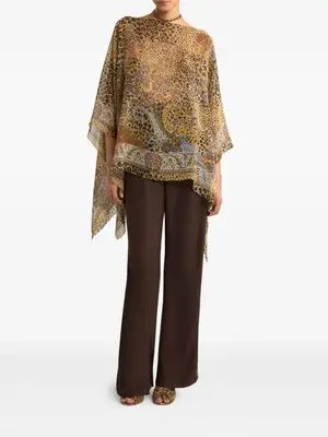 Etro Silk Poncho Top With Paisley And Animal Print - Multicolor