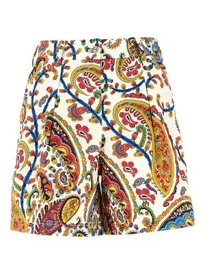 Etro Pleated Shorts With Paisley Print - White