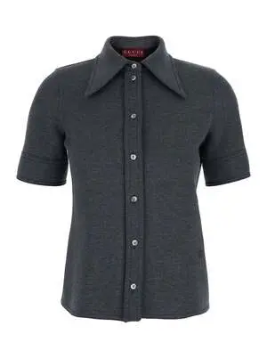 Gucci Wool And Cotton Blend Shirt With Pointed Collar - Gray