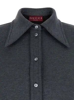 Gucci Wool And Cotton Blend Shirt With Pointed Collar - Gray
