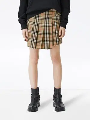 Burberry Vintage Check Wool Pleated Mini Skirt