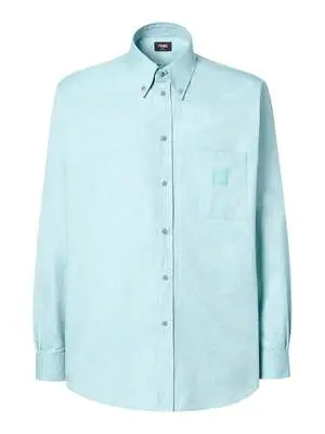 Fendi Oxford Cotton Shirt With Ff Embroidery - Blue