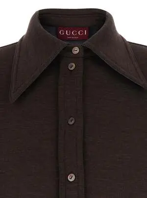 Gucci Wool And Cotton Blend Polo Shirt - Brown