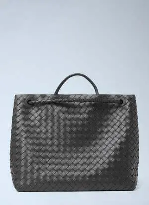 Bottega Veneta Large Andiamo Handbag In Intrecciato Woven Leather - Black